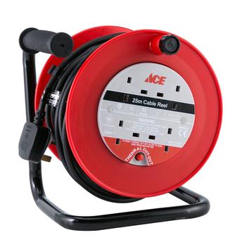 ACE Cable Reel with 4 Socket Points (25 m, Red & Black)