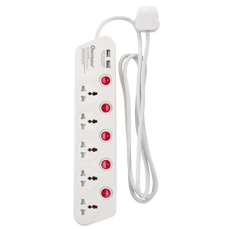 Shop Oshtraco 5-Way Extension Cord W/ 4 USB Ports (2 m) Online - ACE UAE