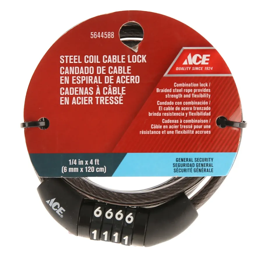 Shop ACE Zinc Alloy Combo Coil Cable Lock (120 cm) Online - ACE UAE