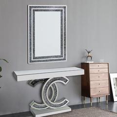 Buy Danube Home Chevron Wooden Console Table W/Mirror (Silver) Online ...